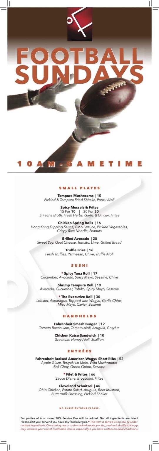 Fahrenheit Cleveland Menus