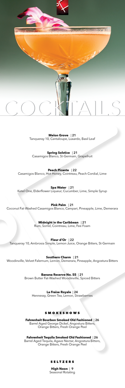 Fahrenheit Cleveland Menus