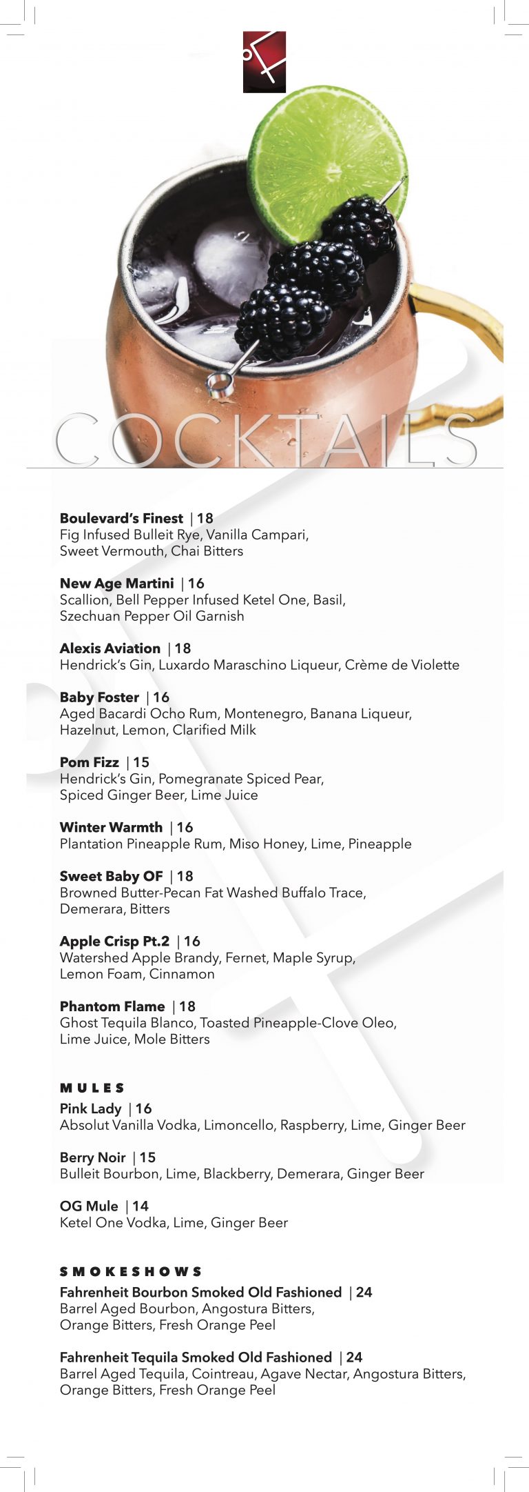 Fahrenheit Cleveland Menus