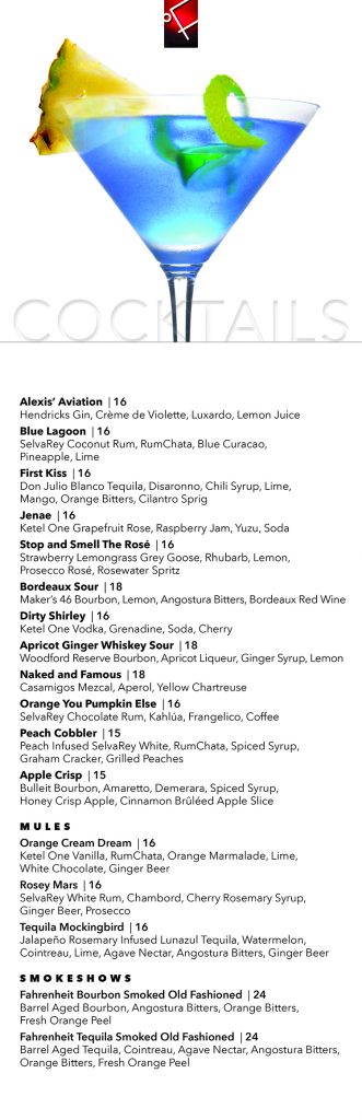 Fahrenheit Cleveland Menus