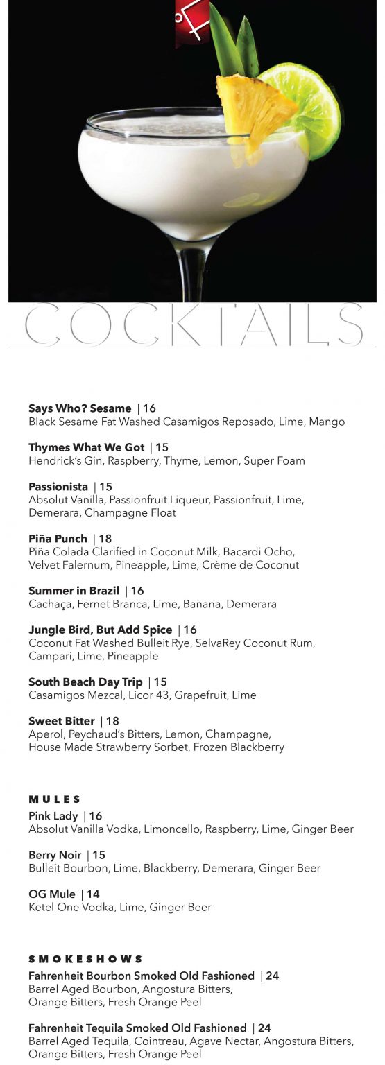 Fahrenheit Cleveland Menus