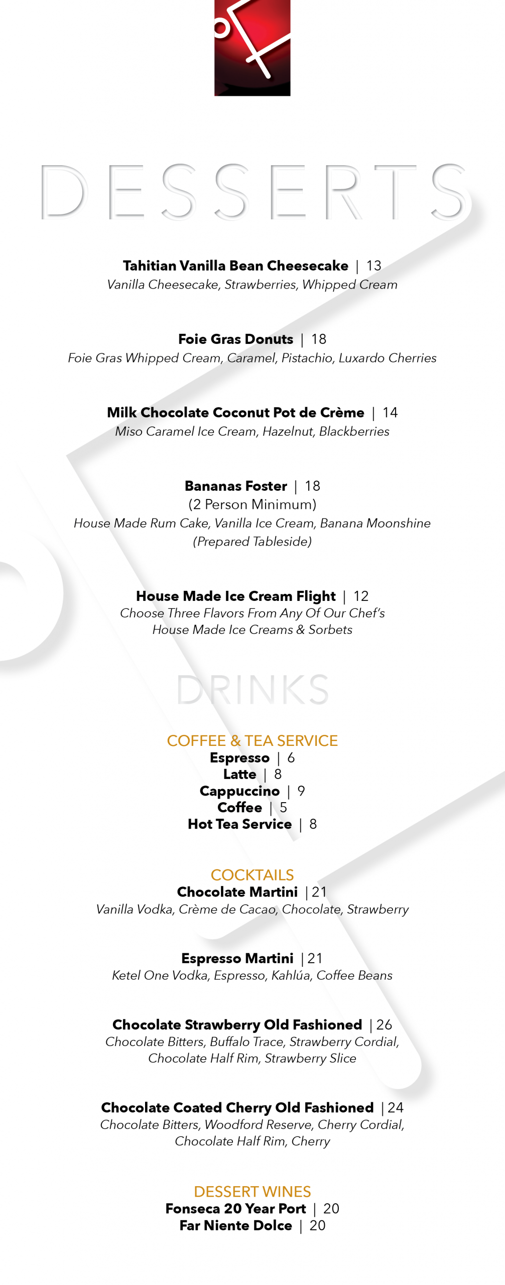 Fahrenheit Cleveland Menus