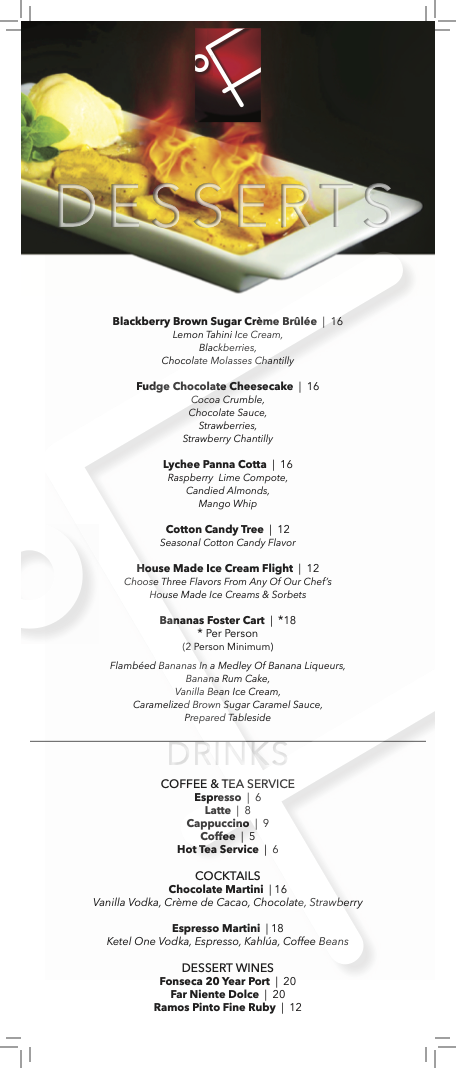 Fahrenheit Cleveland Menus