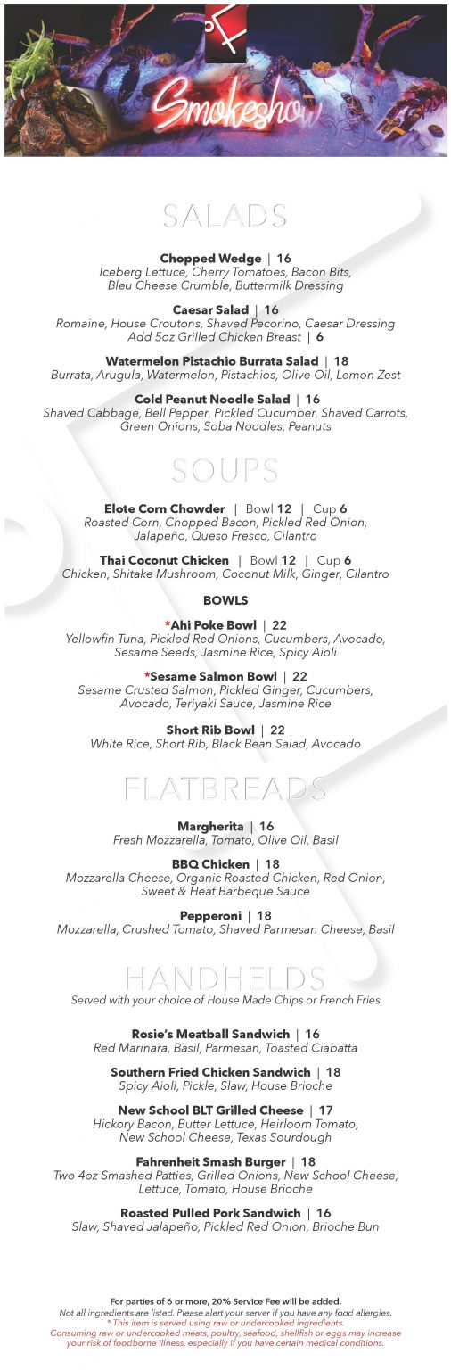 Fahrenheit Cleveland Menus