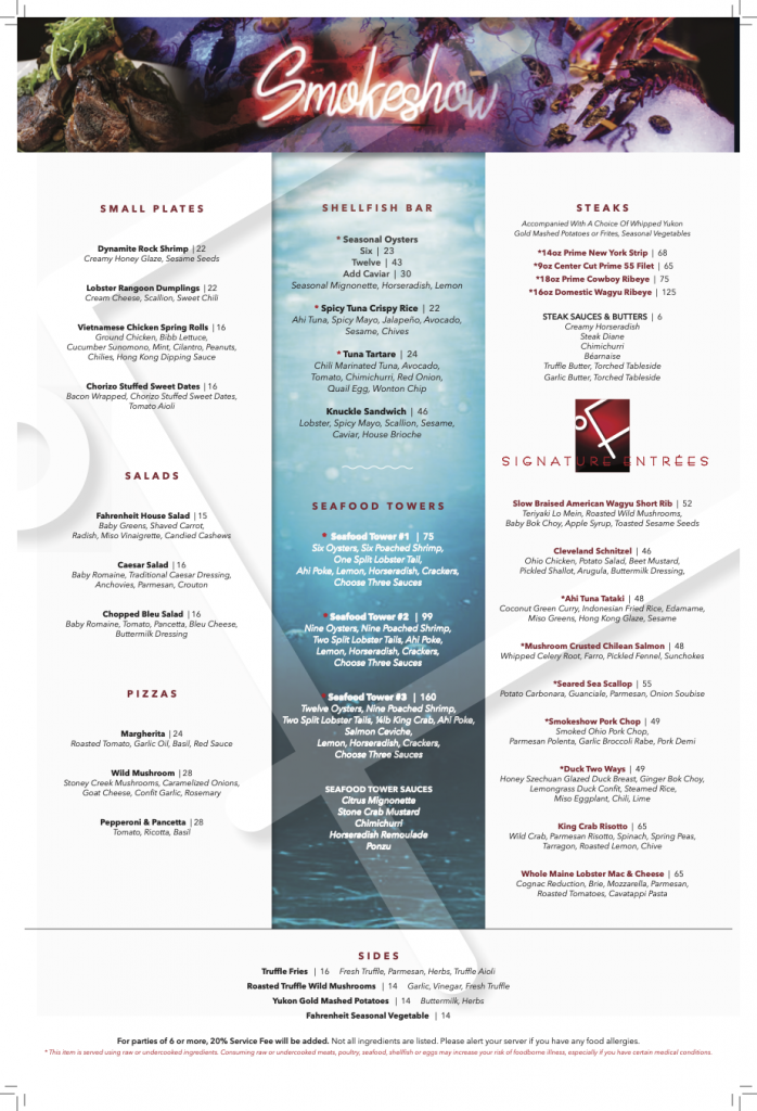 Fahrenheit Cleveland Menus