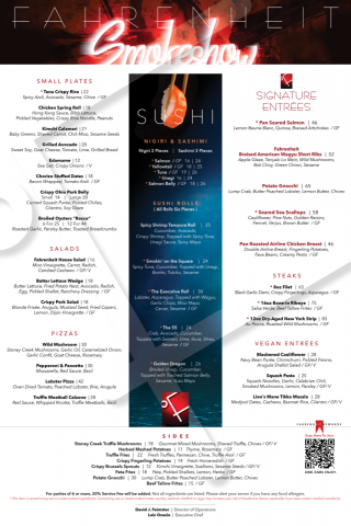 Fahrenheit Cleveland Menus