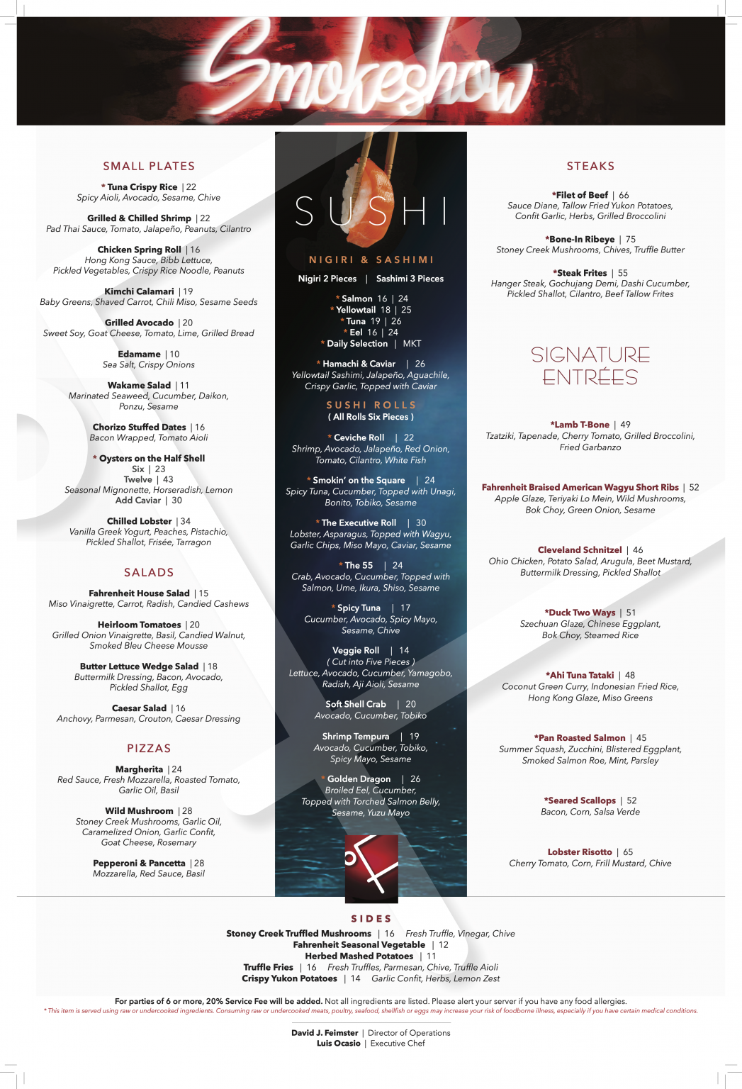 Fahrenheit Cleveland Menus