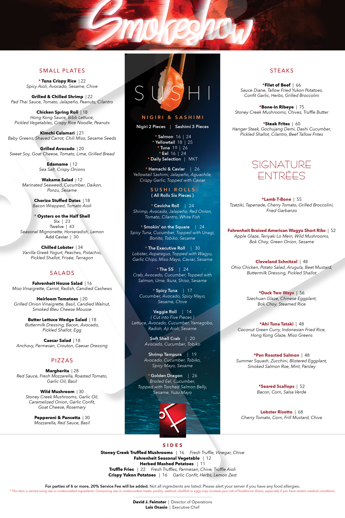 Fahrenheit Cleveland Menus