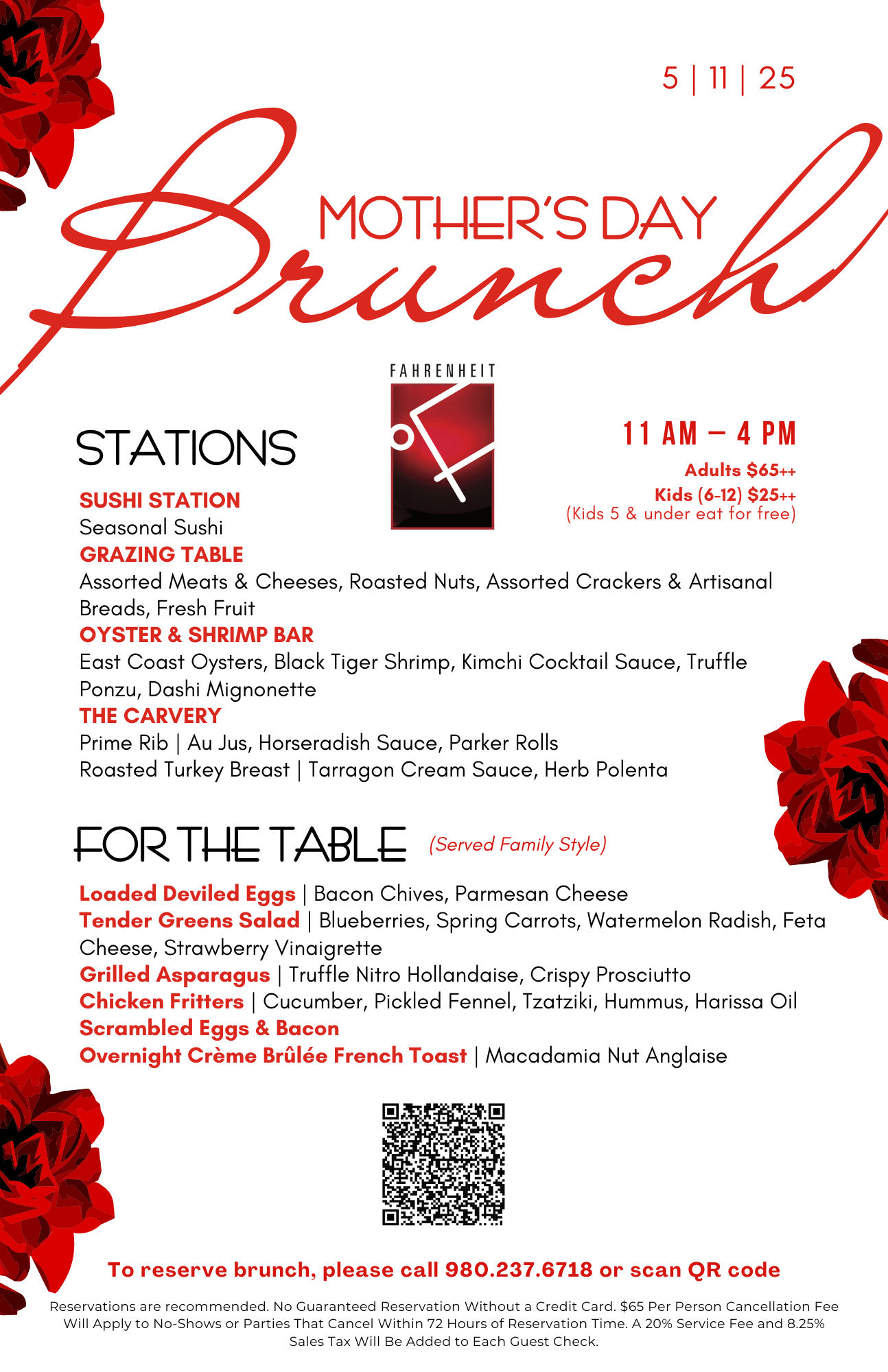 Fahrenheit Charlotte Menus