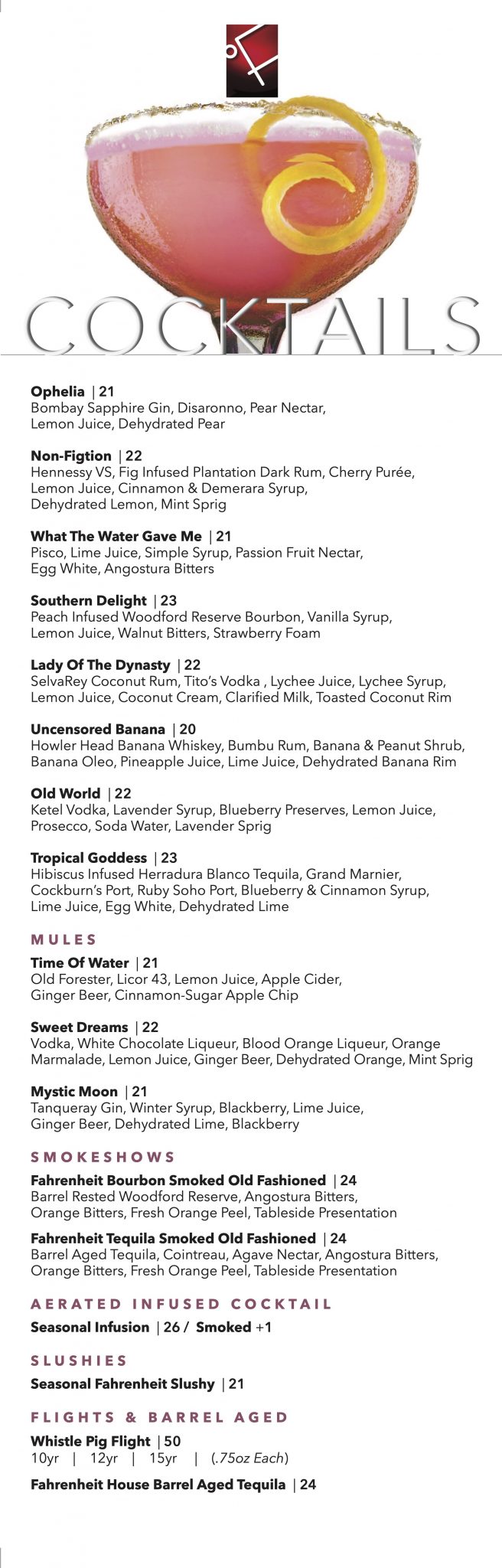 Fahrenheit Charlotte Menus