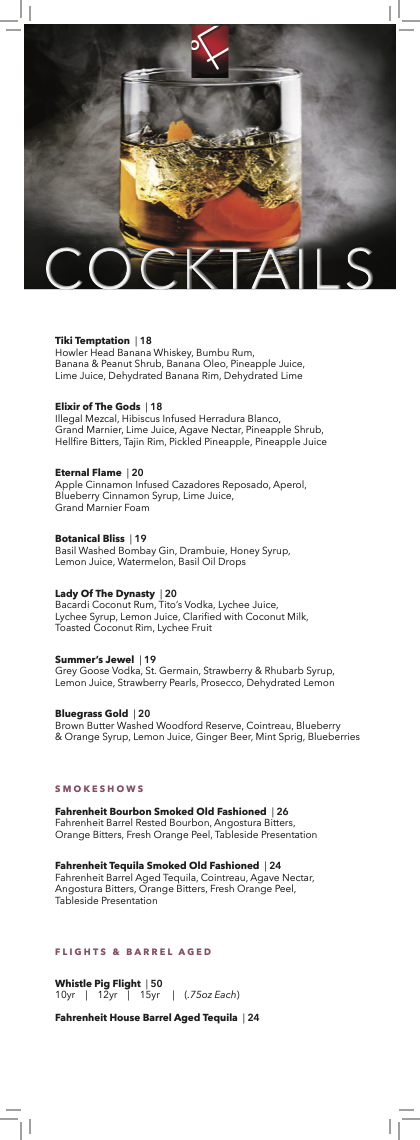 Fahrenheit Charlotte Menus
