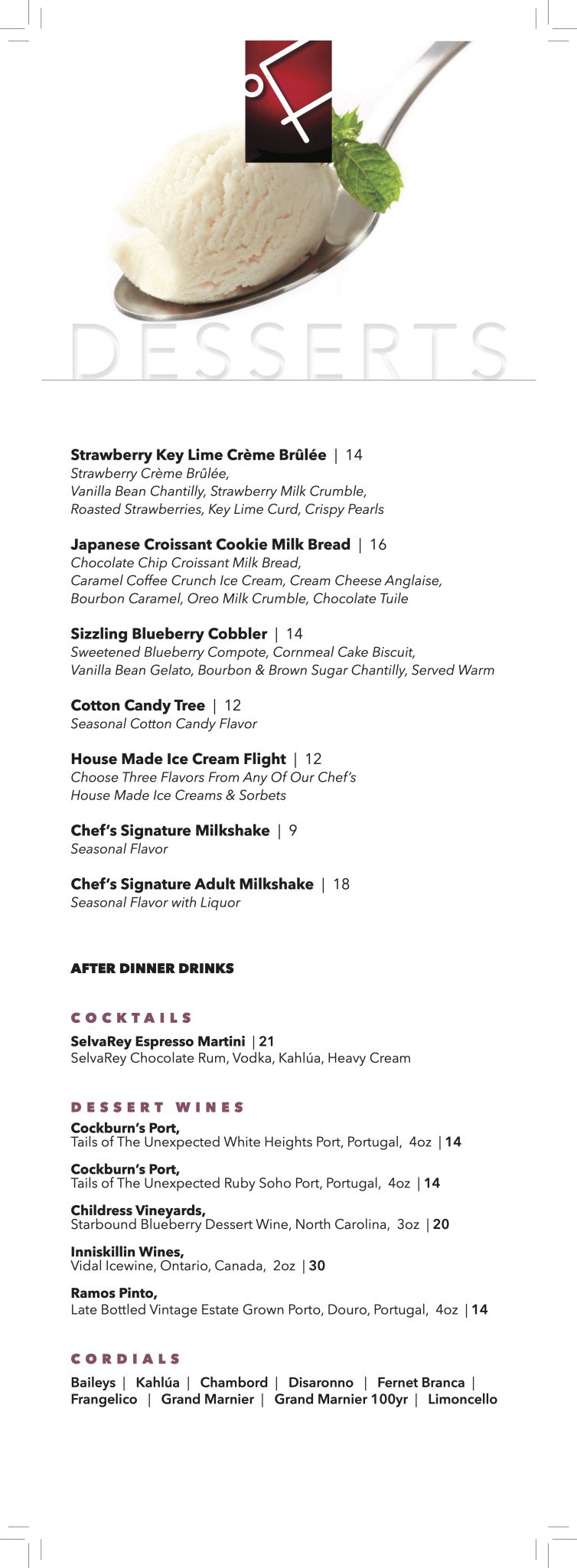 Fahrenheit Charlotte Menus