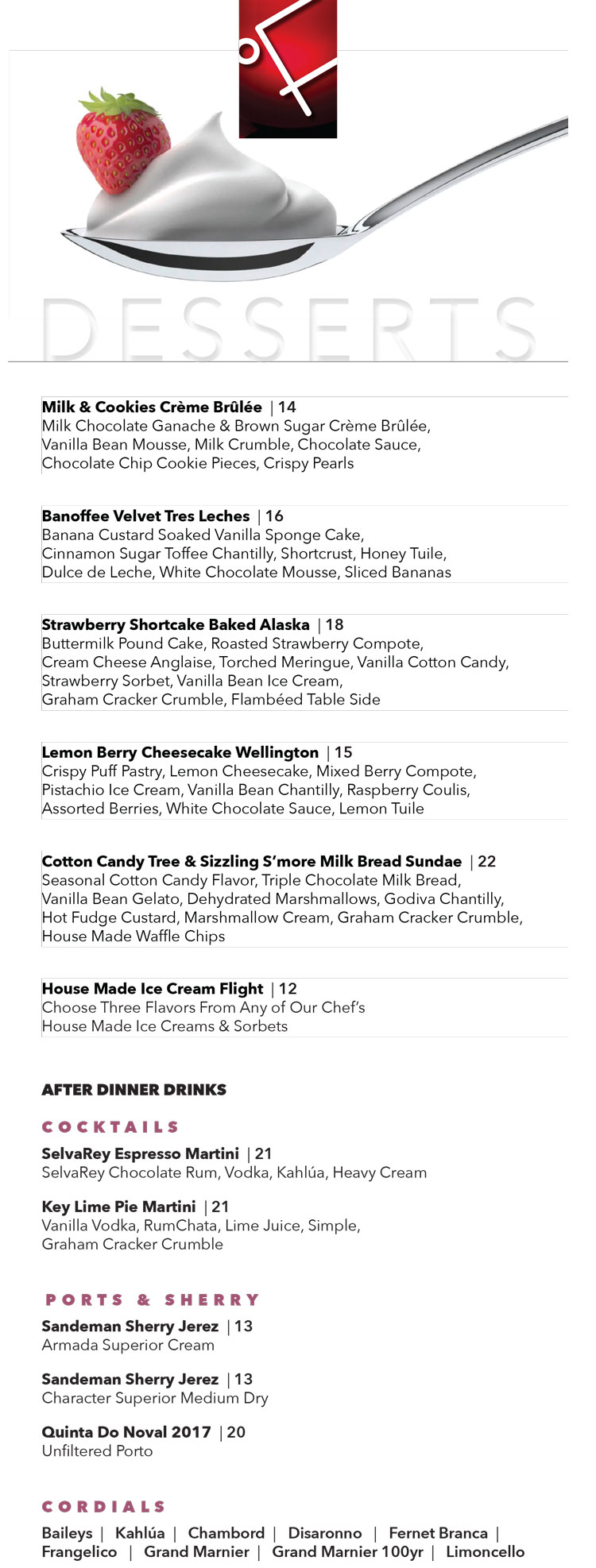 Fahrenheit Charlotte Menus