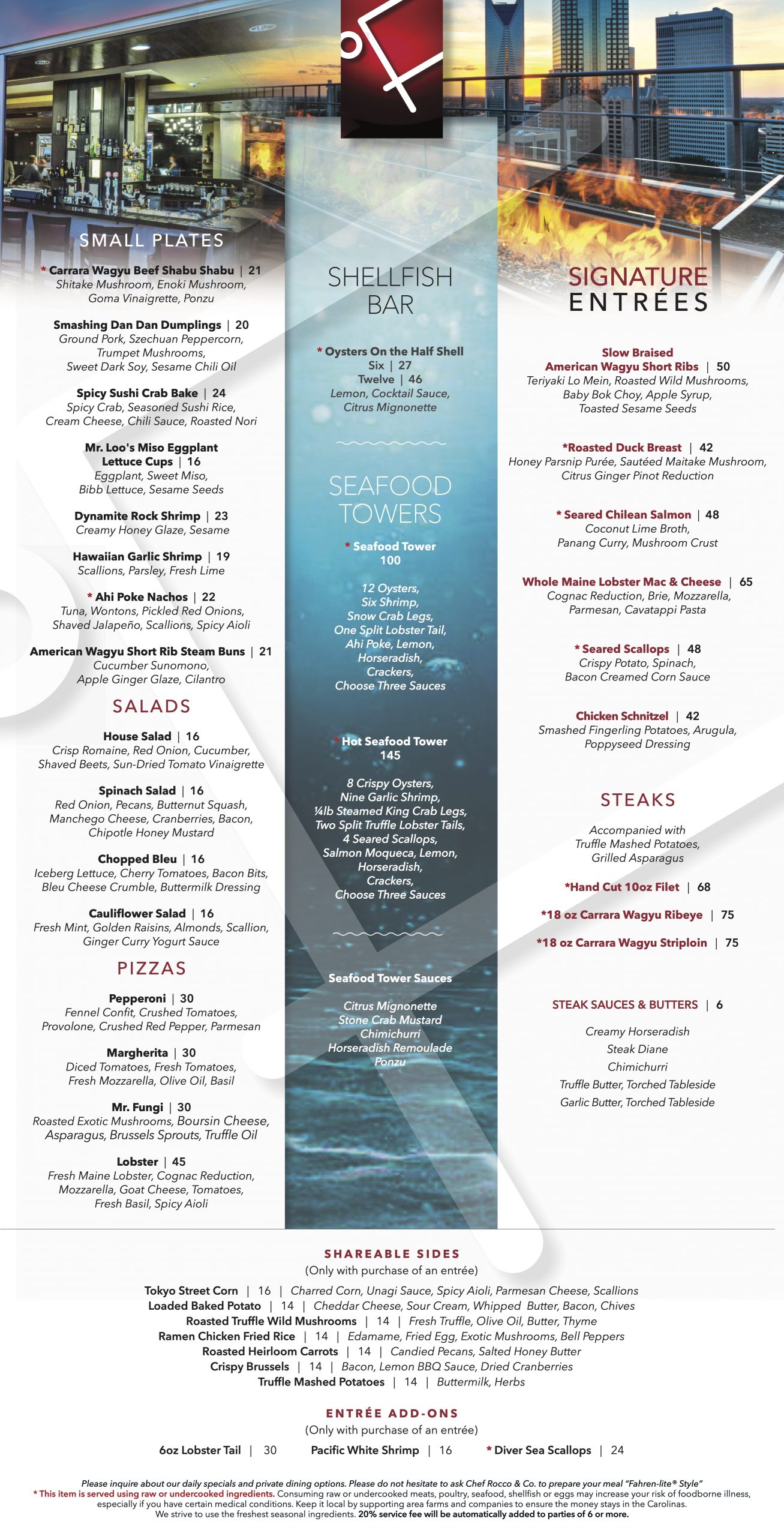 Fahrenheit Charlotte Menus